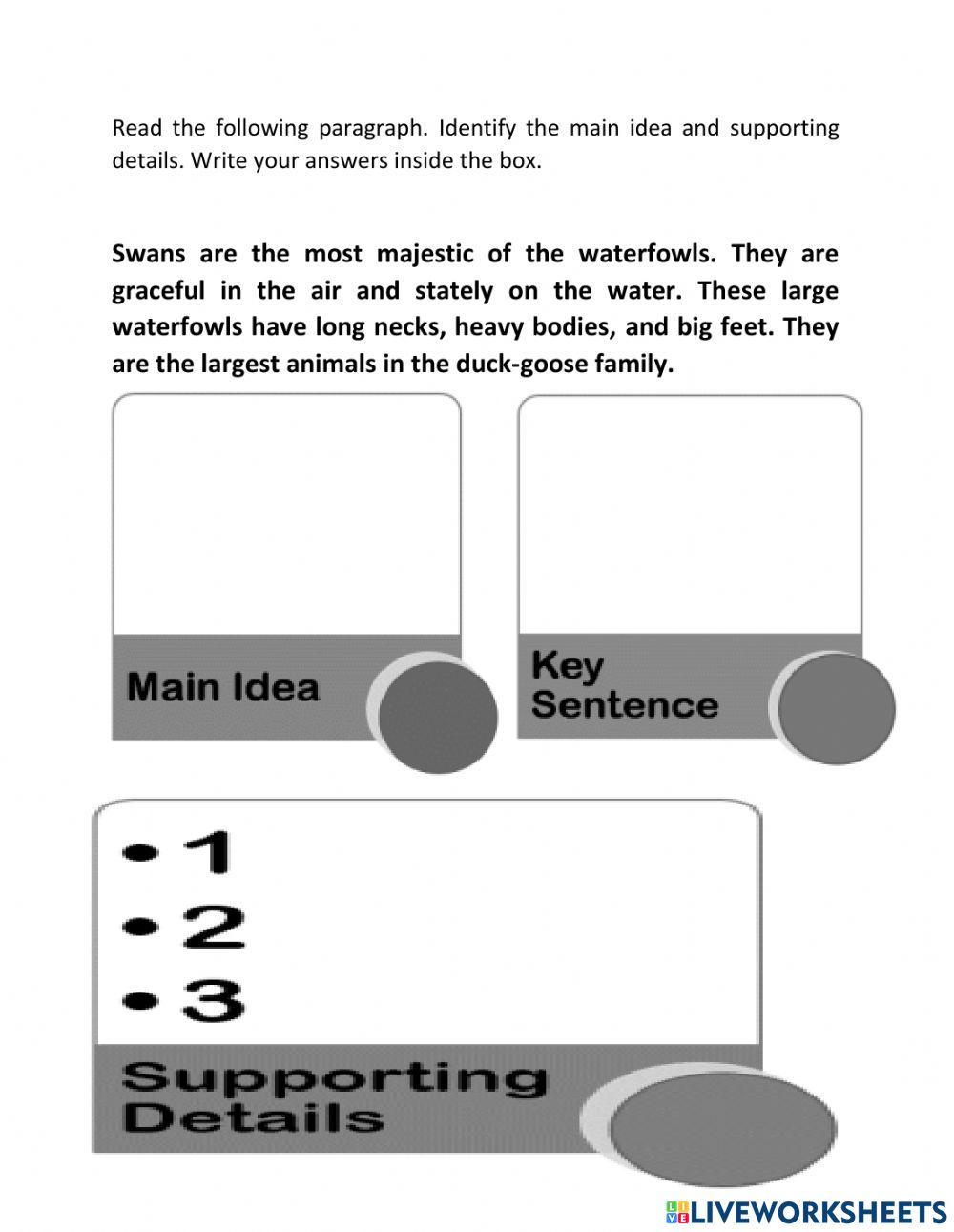 Main Idea, Key Sentence and Supporting Details online exercise for ...