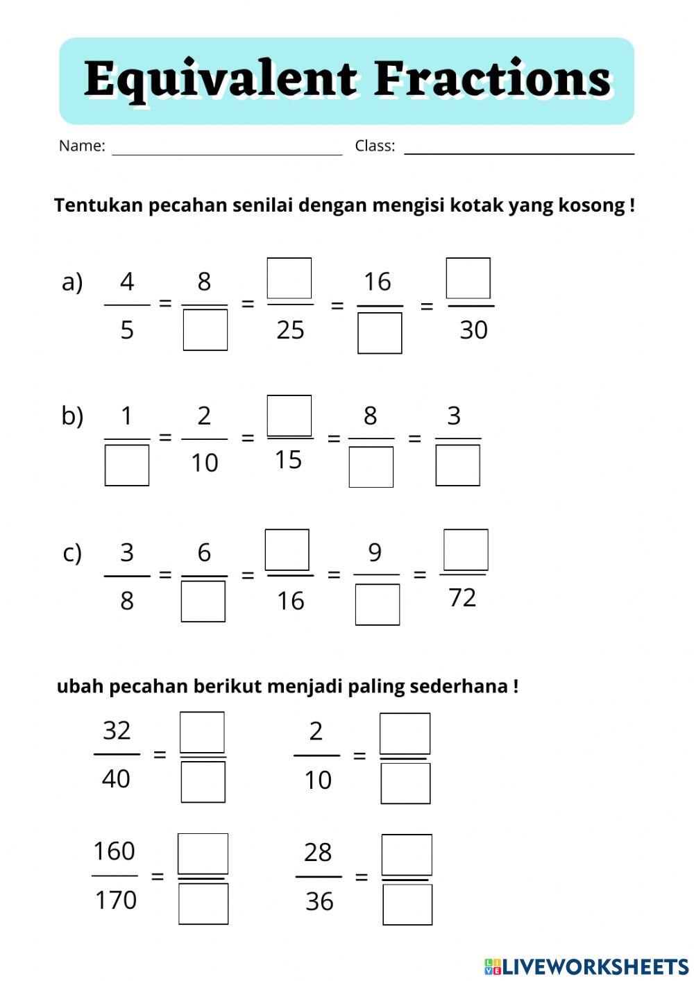 Pecahan online exercise for 7 | Live Worksheets