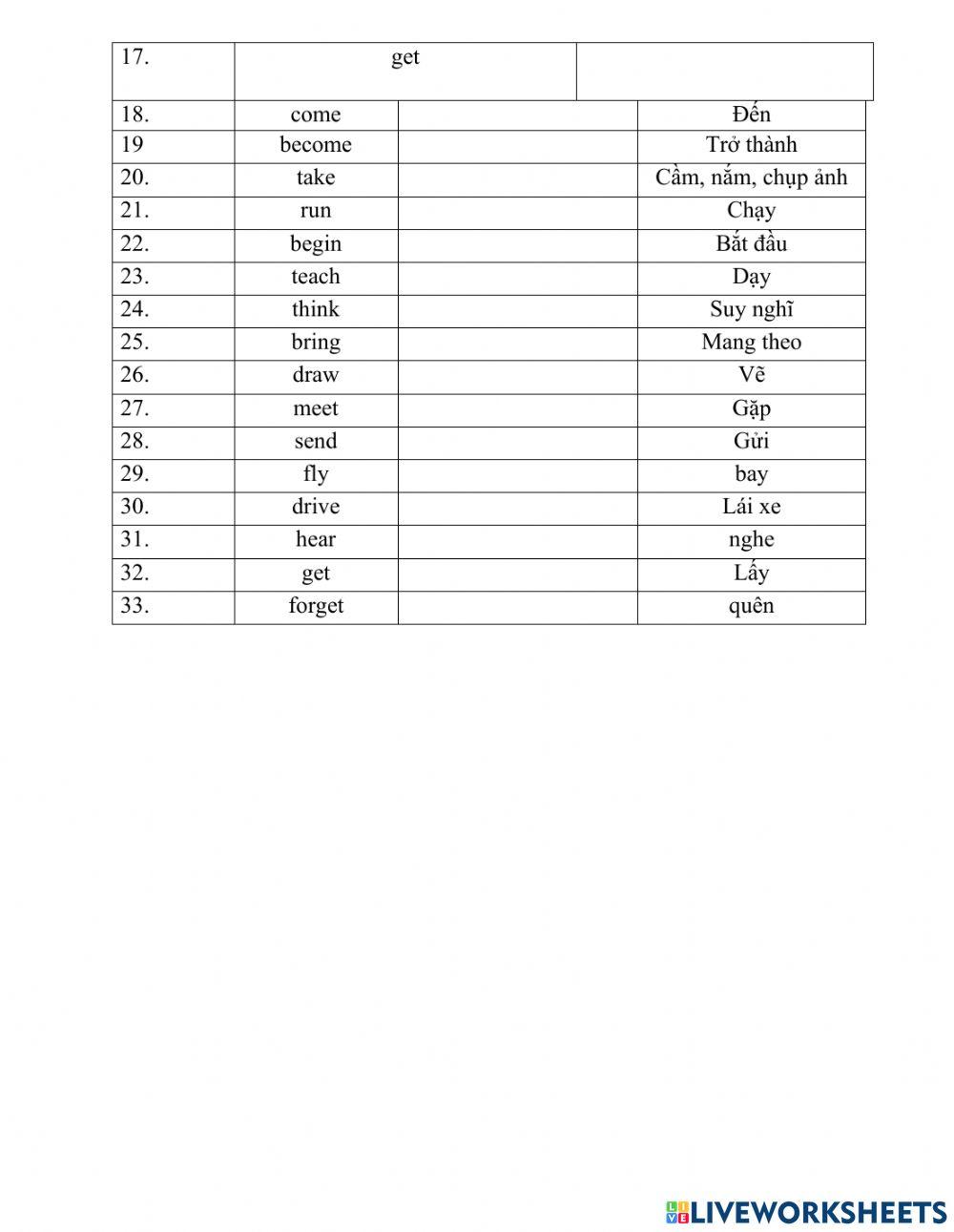 Lop 4- irregular verbs set 1-2 worksheet | Live Worksheets