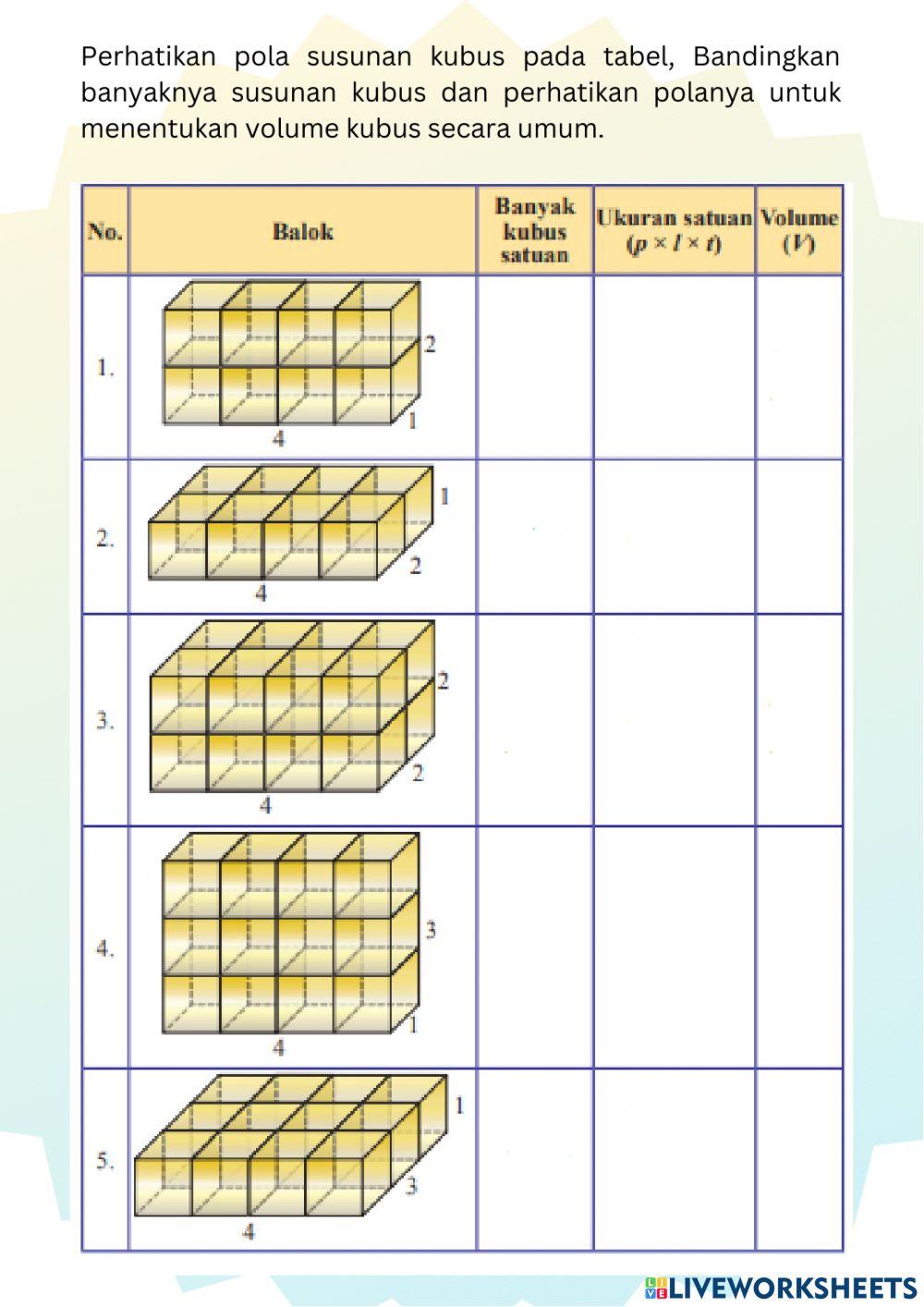 Volume kubus dan balok free exercise | Live Worksheets