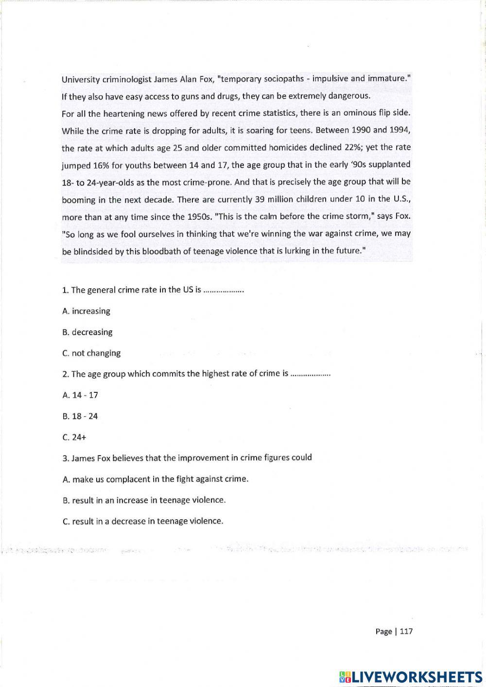 Unit 5 - reading - multiple choice pre worksheet | Live Worksheets