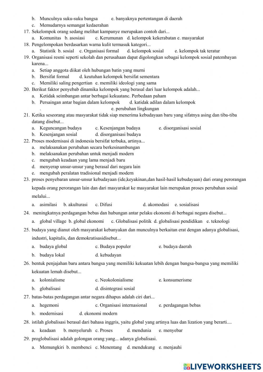 Usp sosiologi worksheet | Live Worksheets