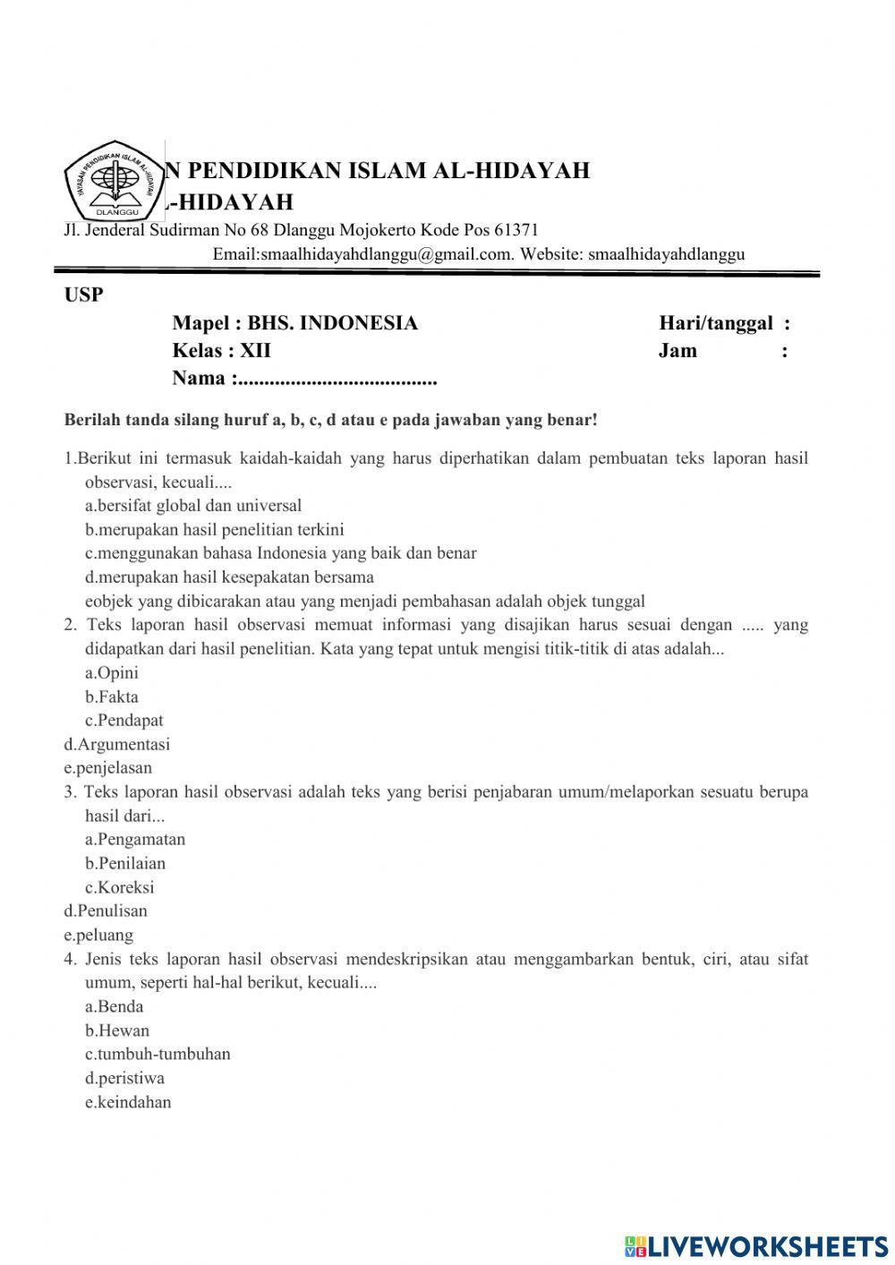 Usp bahasa indonesia worksheet | Live Worksheets