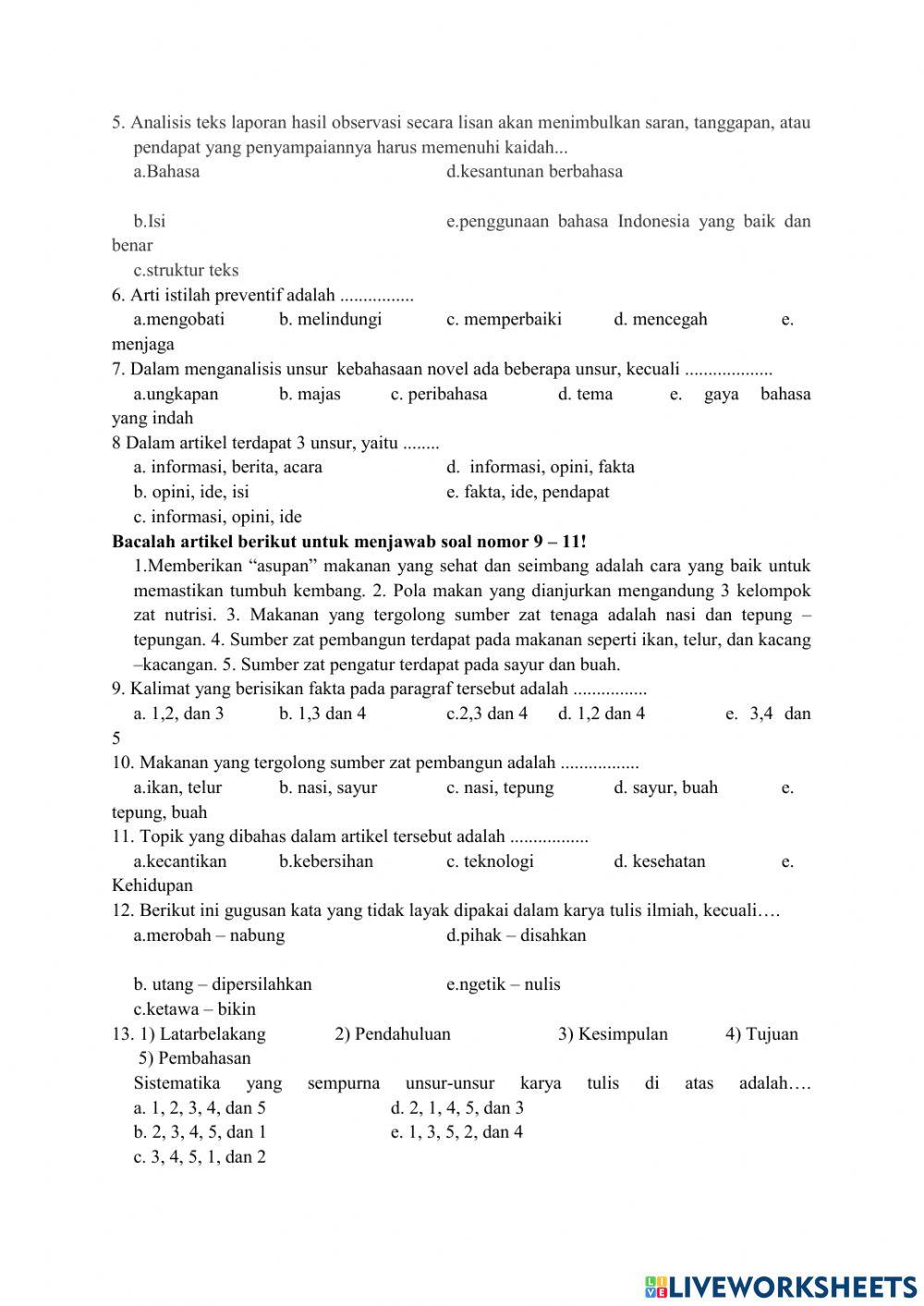 Usp bahasa indonesia worksheet | Live Worksheets