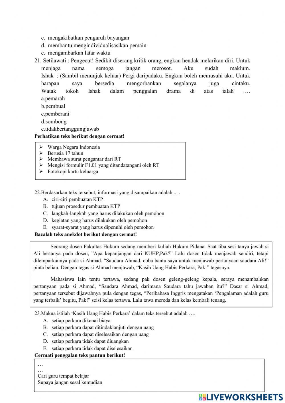 Usp bahasa indonesia worksheet | Live Worksheets
