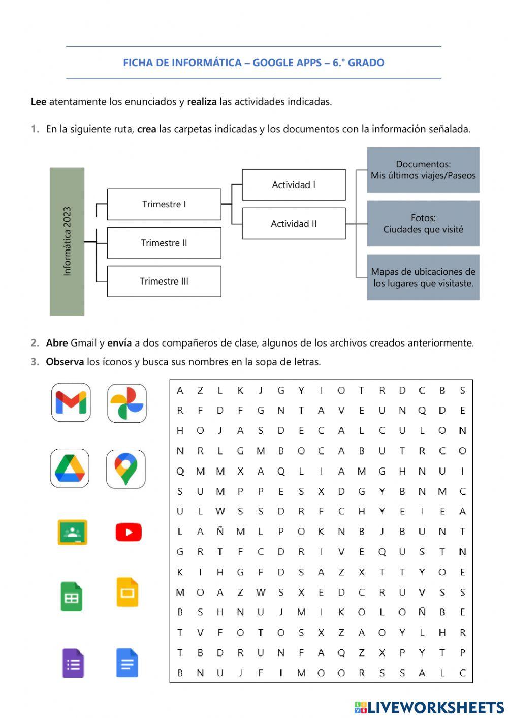Actividad de Google Apps - 6to online exercise for | Live Worksheets
