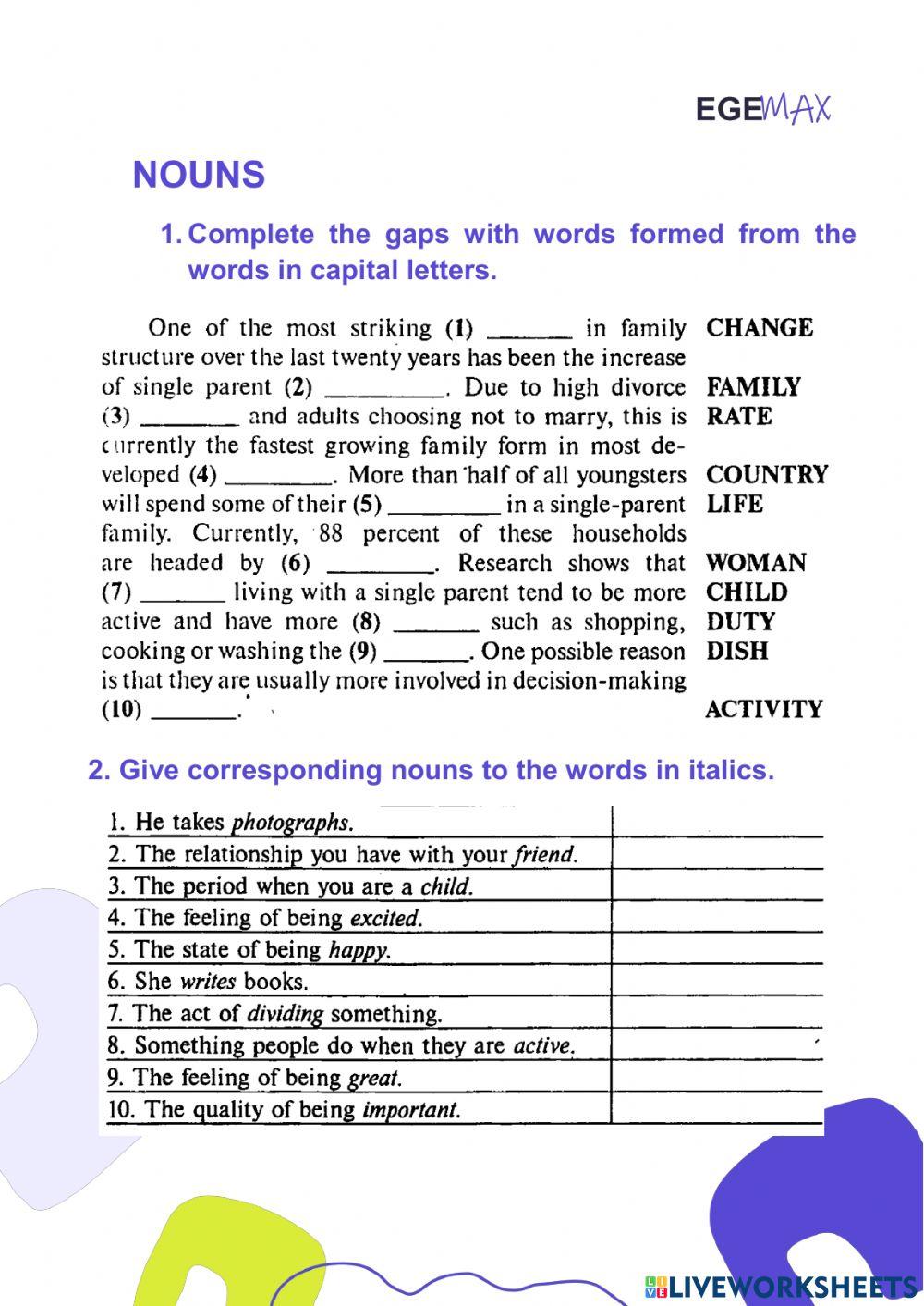 Nouns online exercise for | Live Worksheets