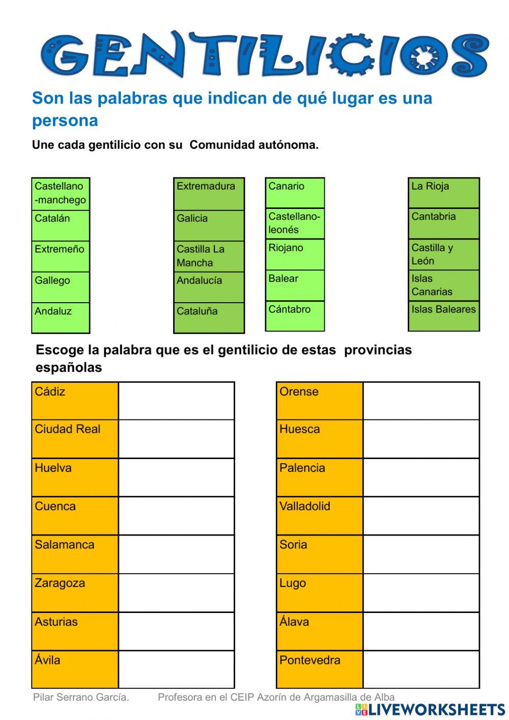 Ejercicio Interactivo De Los Gentilicios Para Primaria Puedes Hacer ...