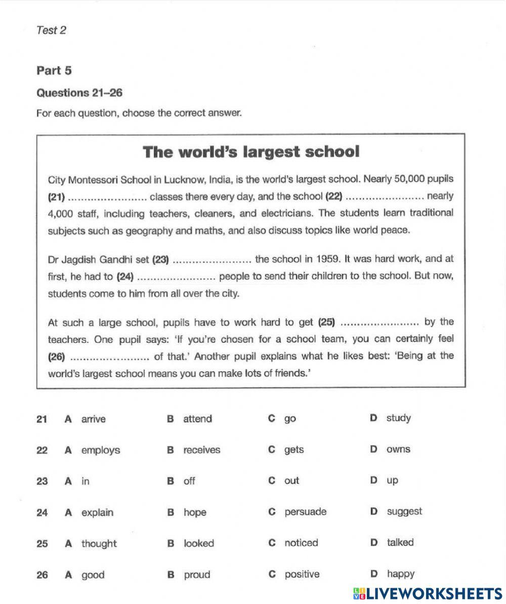 READING B1 REVISED TEST 2 online exercise for | Live Worksheets