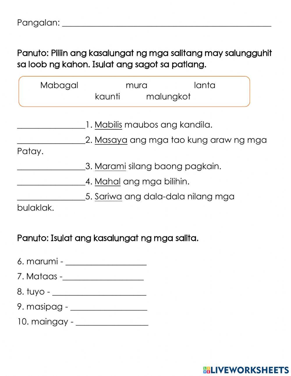 Mga Salitang Magkasalungat Grade 1 Online Exercise For Live Worksheets