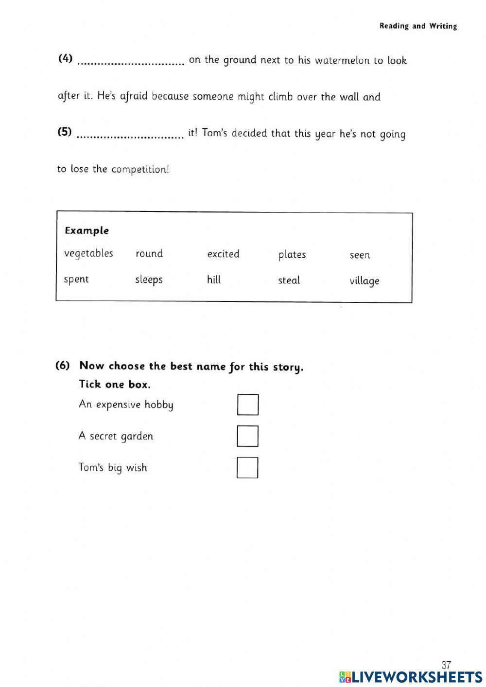 Reading online exercise for grade 4 | Live Worksheets