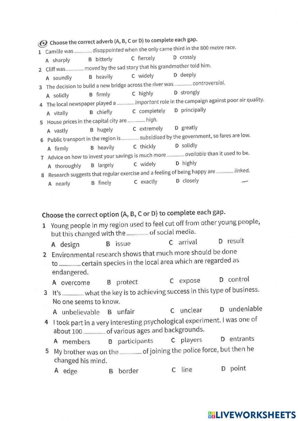 Exercises interactive exercise for Advanced | Live Worksheets