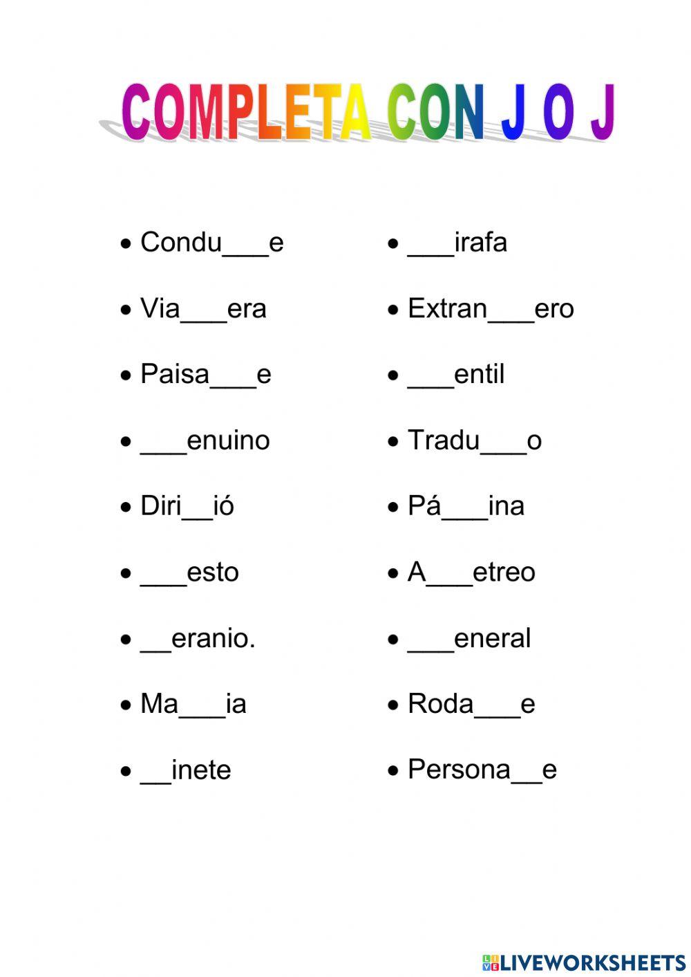 Uso g j y verbos worksheet | Live Worksheets