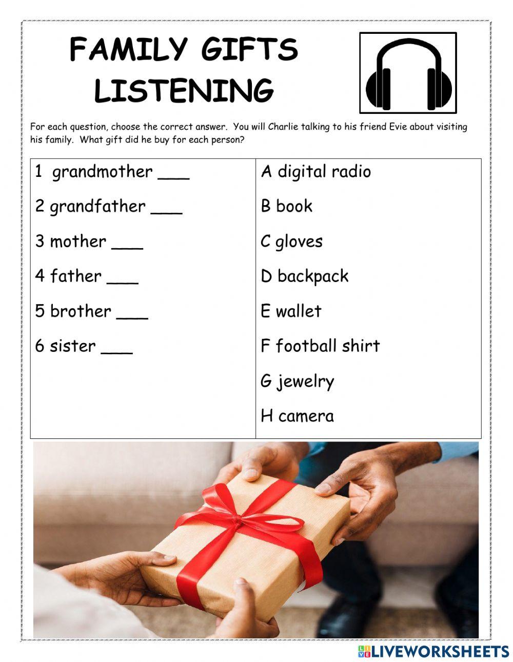 Family Gifts Li… | Free Interactive Worksheets | 2326537