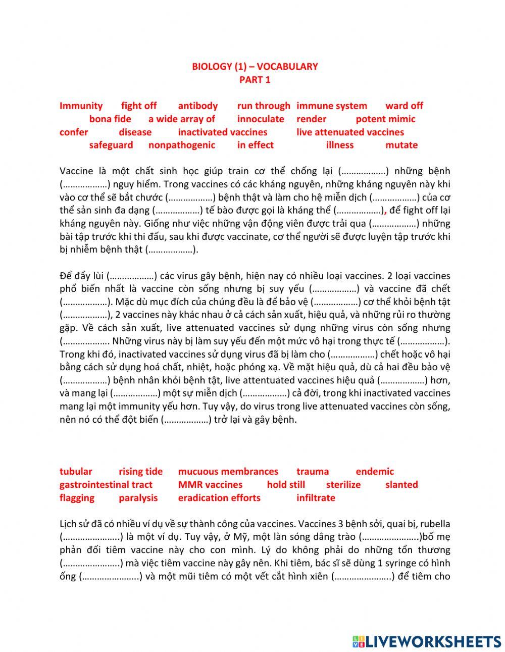 TRS6 - Biology (1) - Vocabulary | LiveWorksheets
