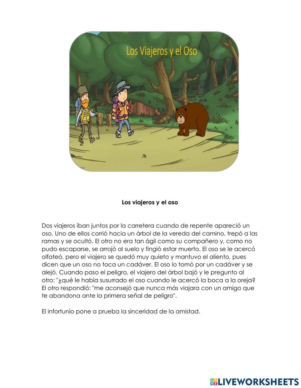Los Viajeros y el oso worksheet | Live Worksheets