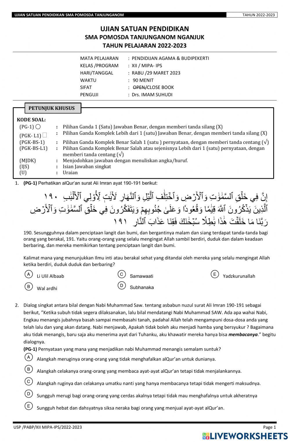 Usp pabp worksheet | Live Worksheets