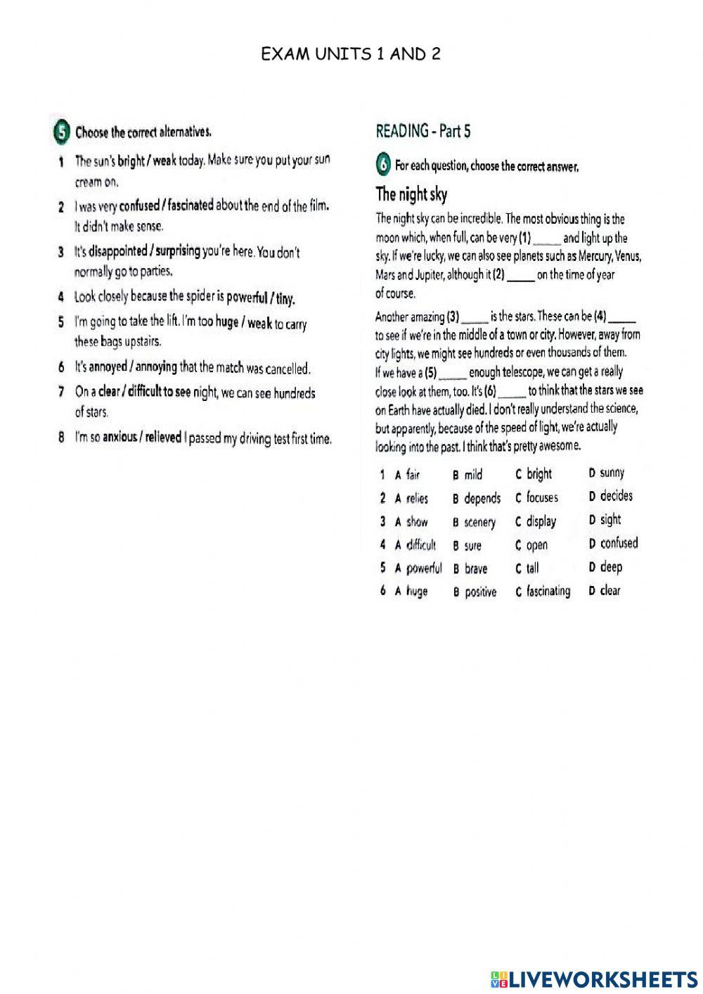 Formula coursebook units 1 and 2 worksheet | Live Worksheets
