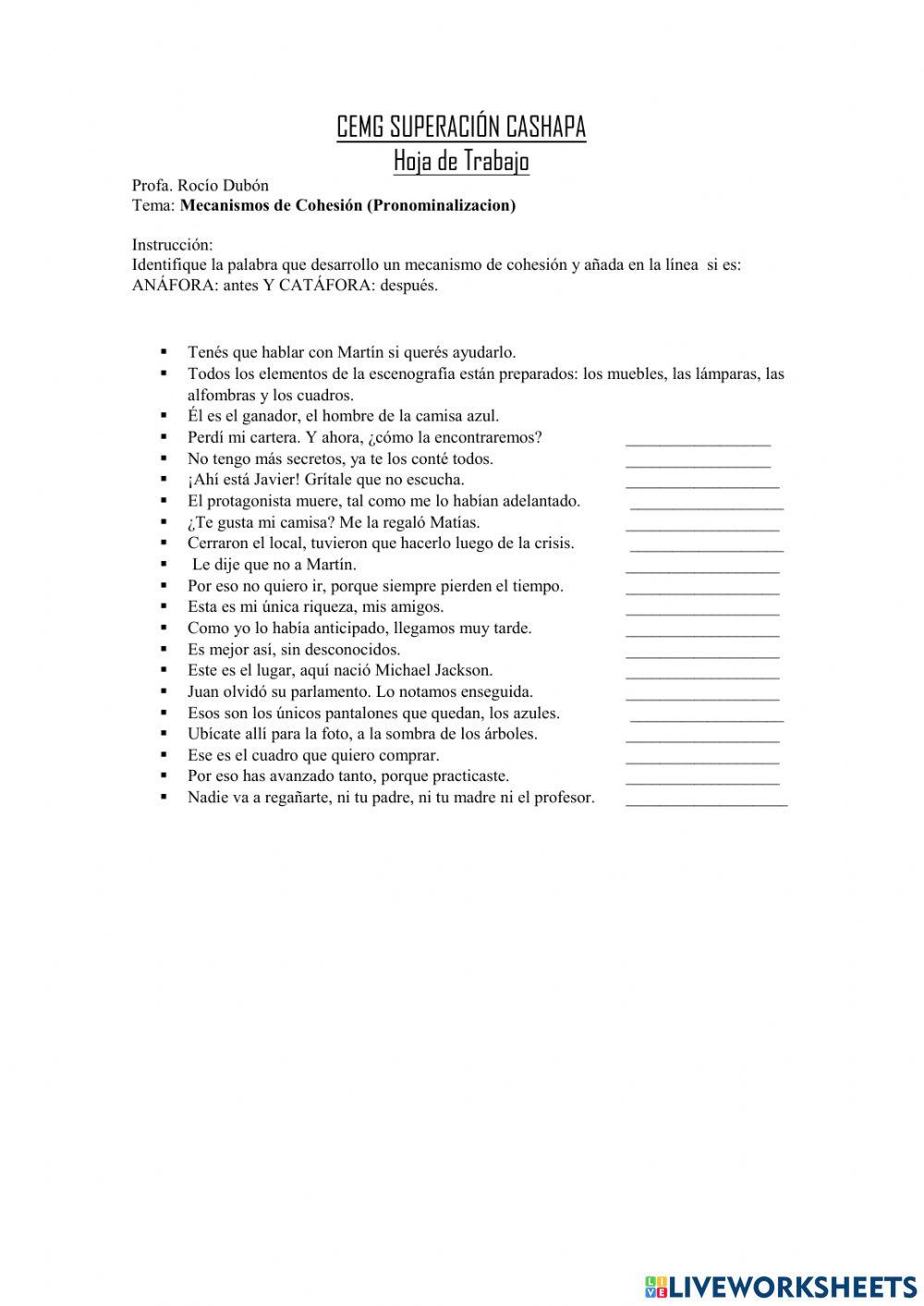 Anáfora y Catáf… | Free Interactive Worksheets | 2327739