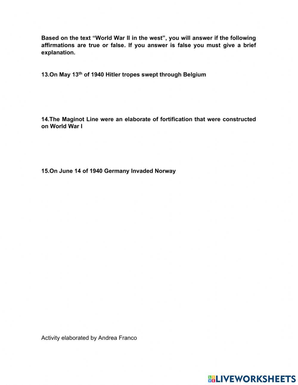 Historical events-World War II worksheet | Live Worksheets