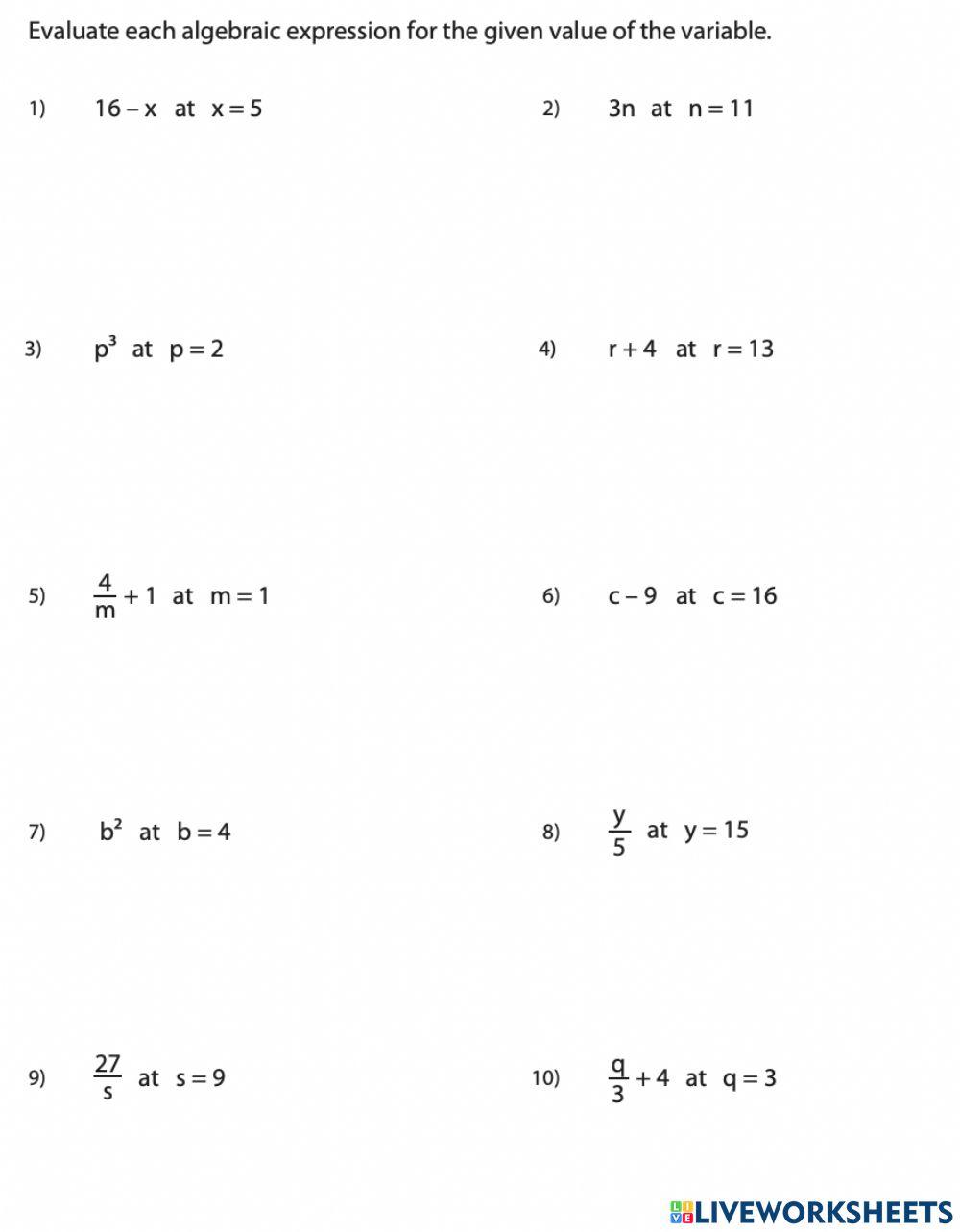 Evaluate Expressions Evaluate Expressions