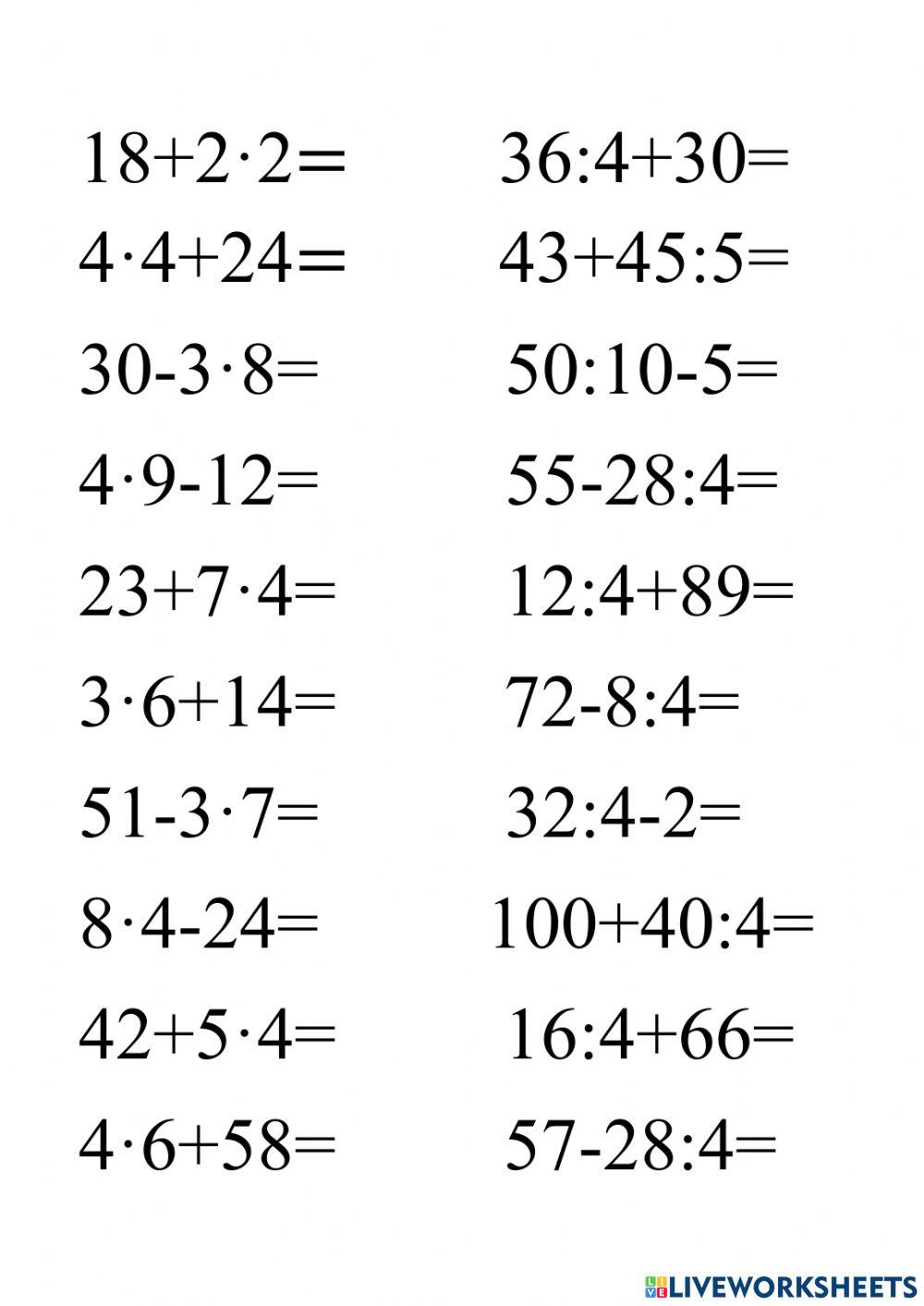 Veiksmų tvarka exercise | Live Worksheets