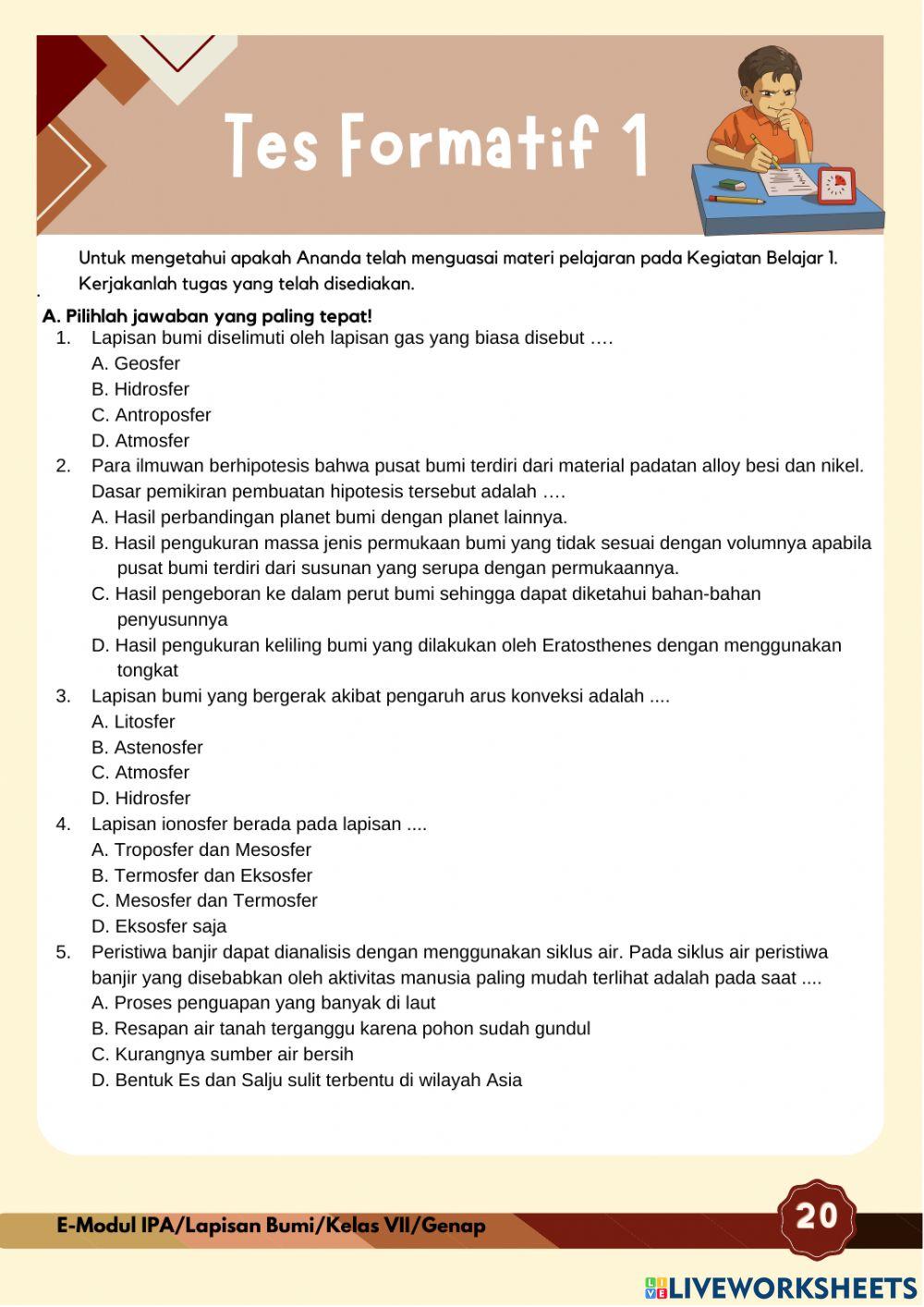 Tes Formatif 1 online worksheet for 7 | Live Worksheets