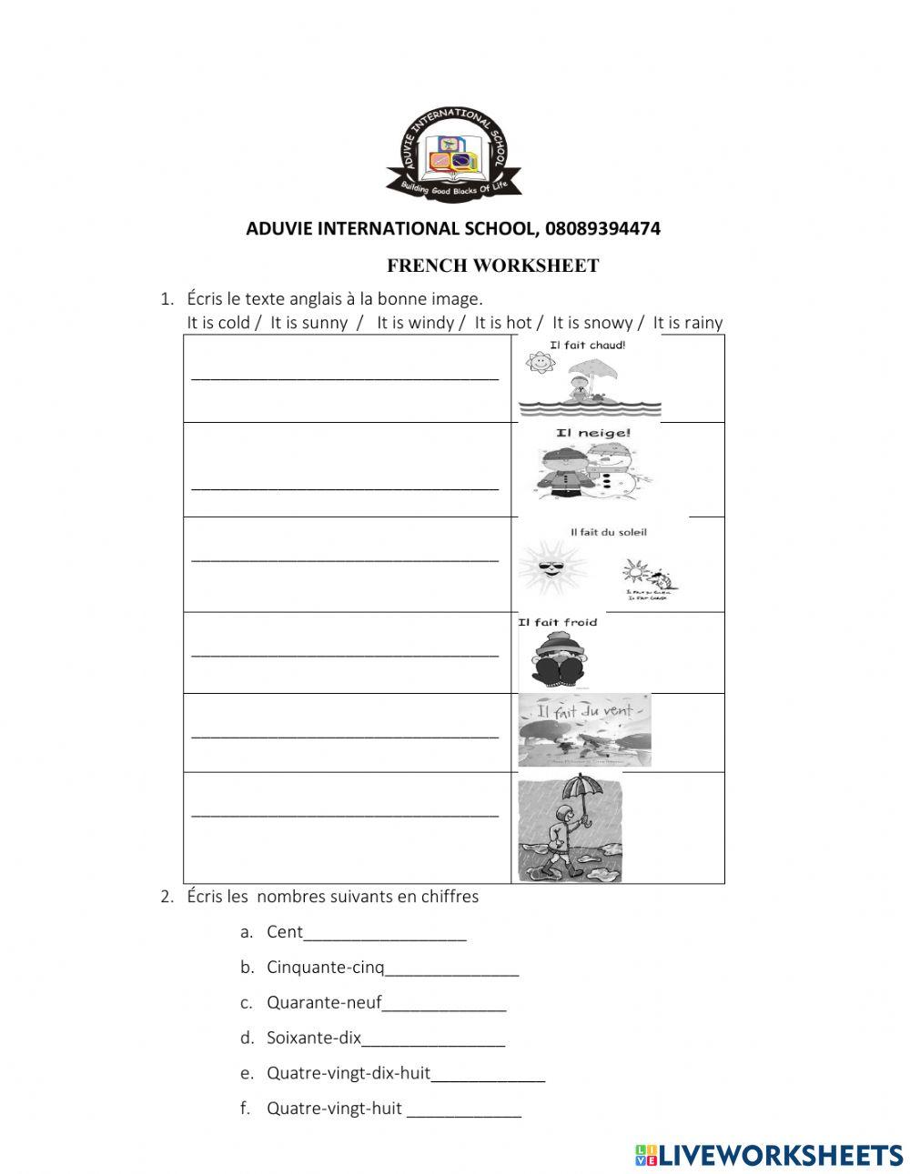 Year 3 French r… | Free Interactive Worksheets | 2329042