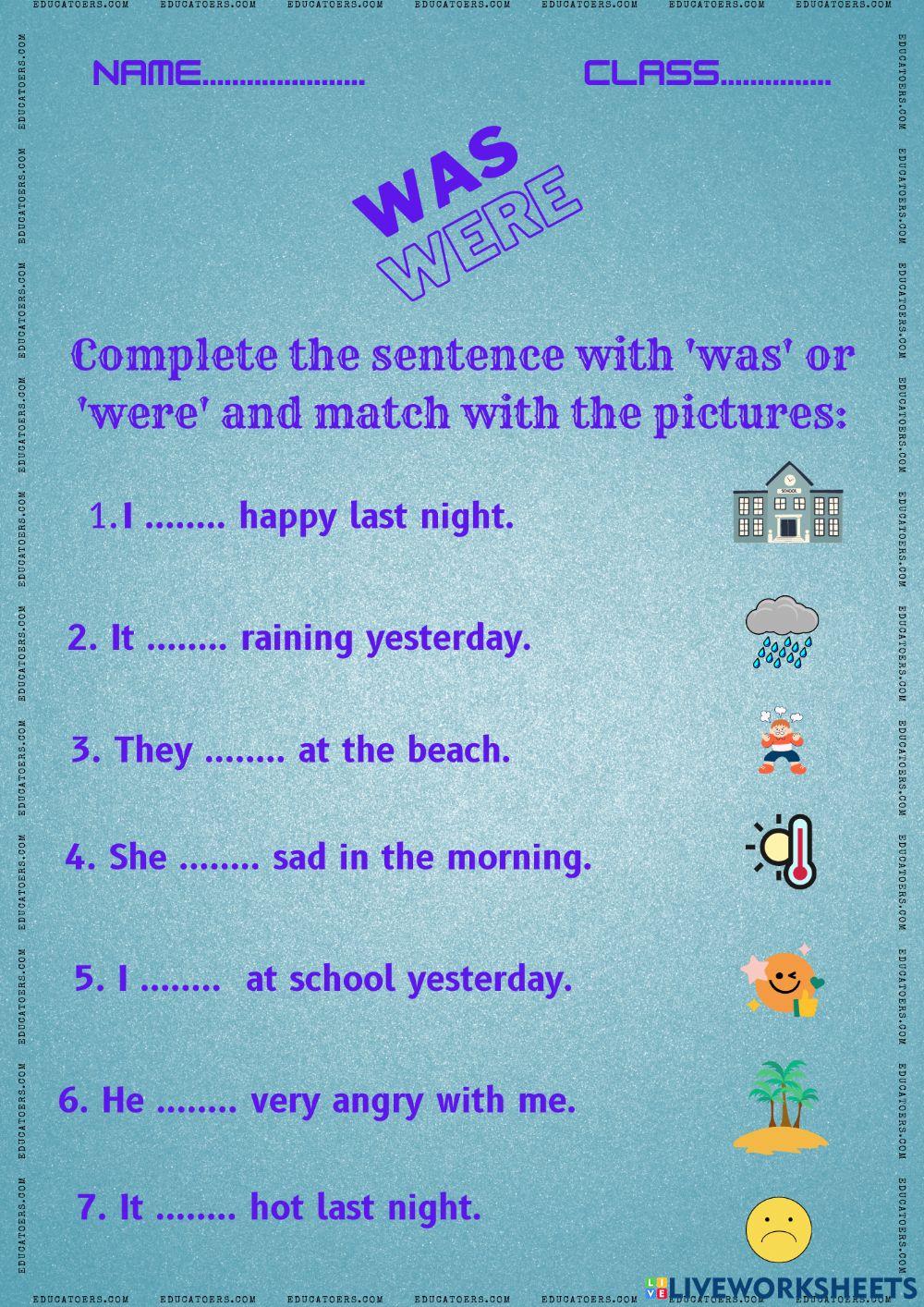 was were - matc… | Free Interactive Worksheets | 2573856
