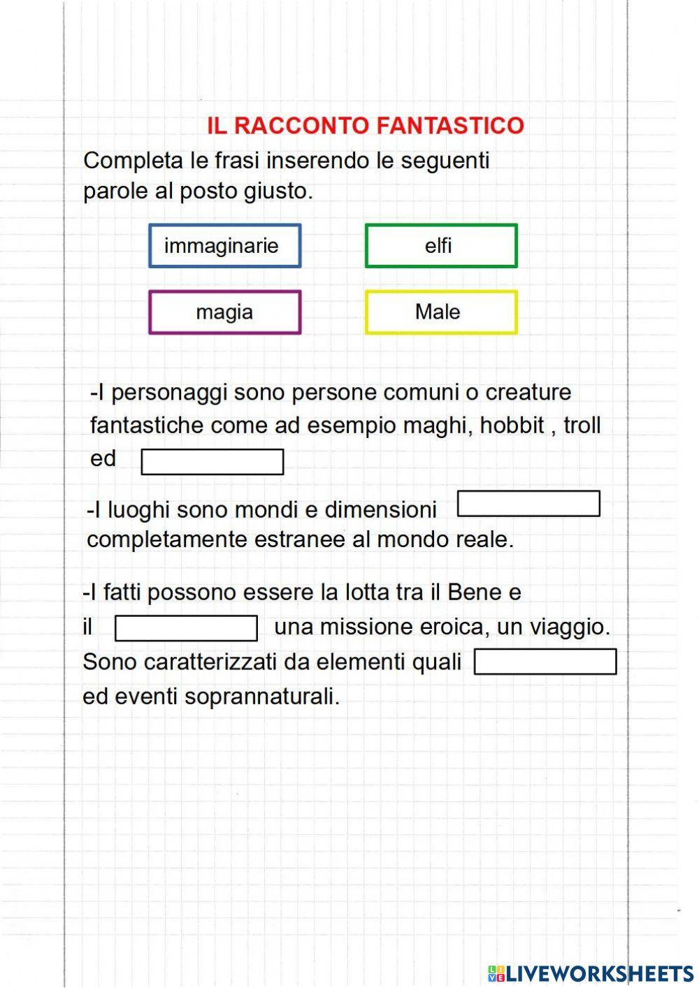Il racconto fantastico interactive worksheet | Live Worksheets