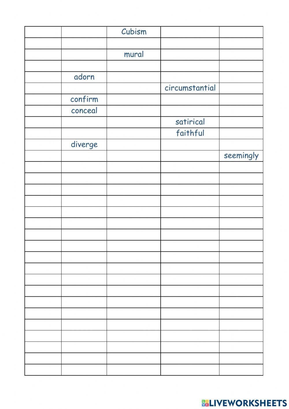 Works of art worksheet | Live Worksheets