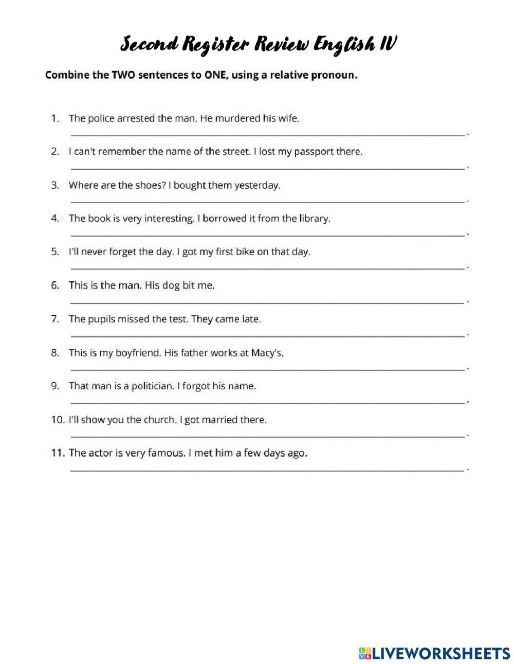 Review Second Register English IV online exercise for | Live Worksheets