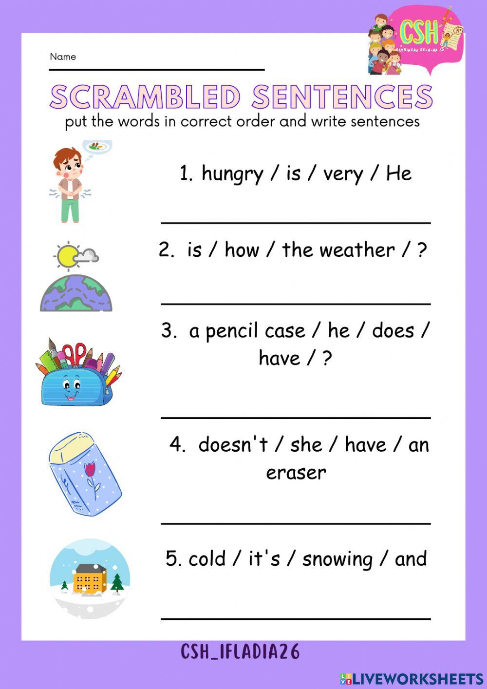 Scrambled sentences online exercise | Live Worksheets