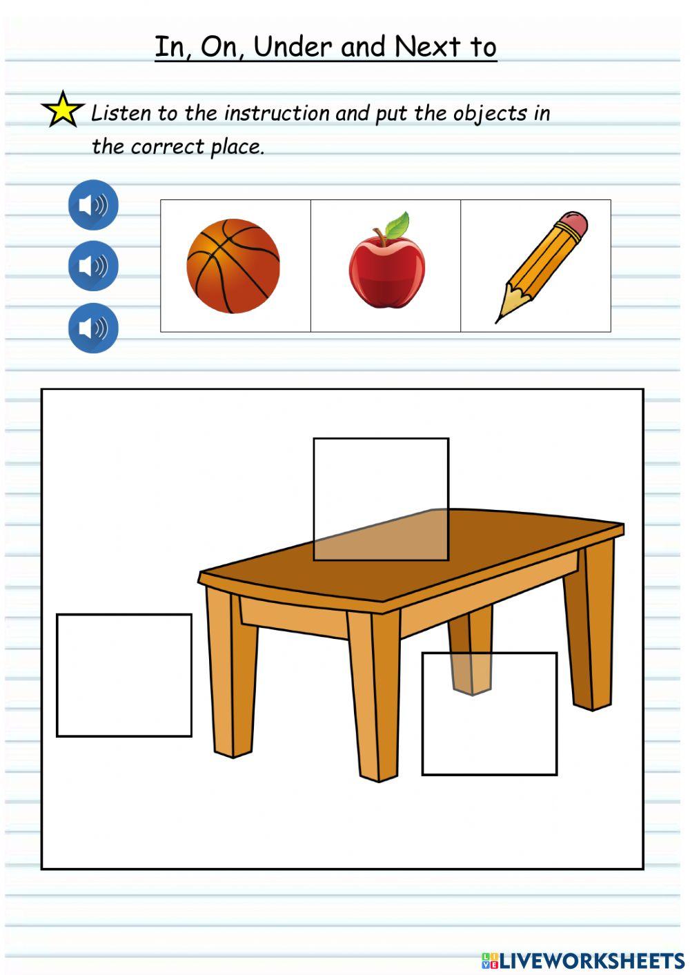 In, On, Under and Next To online exercise for | Live Worksheets