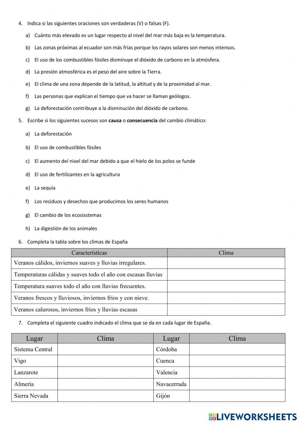 El clima | Free Interactive Worksheets | 2329702