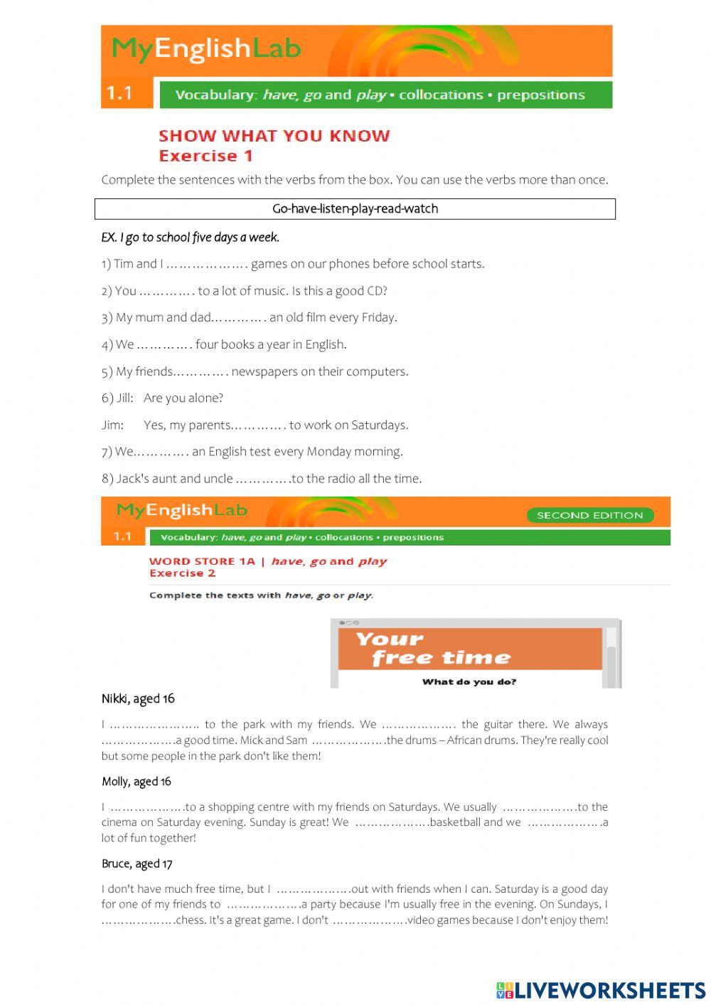 Present simple-Collocations-Prepsositions worksheet | Live Worksheets