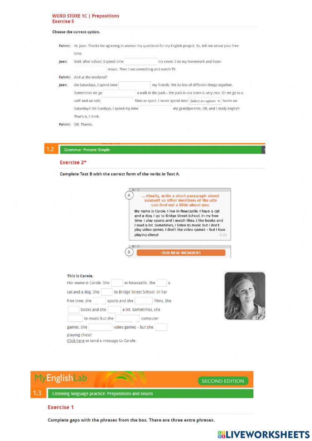 Present simple-Collocations-Prepsositions worksheet | Live Worksheets