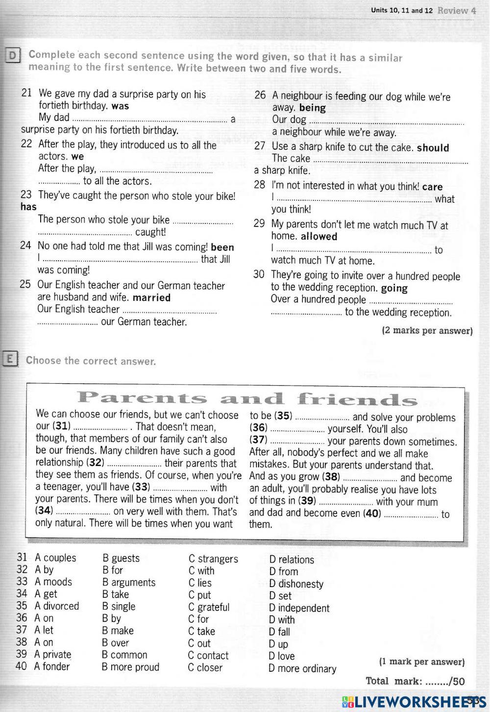 Review 4 worksheet for grade 8 | Live Worksheets