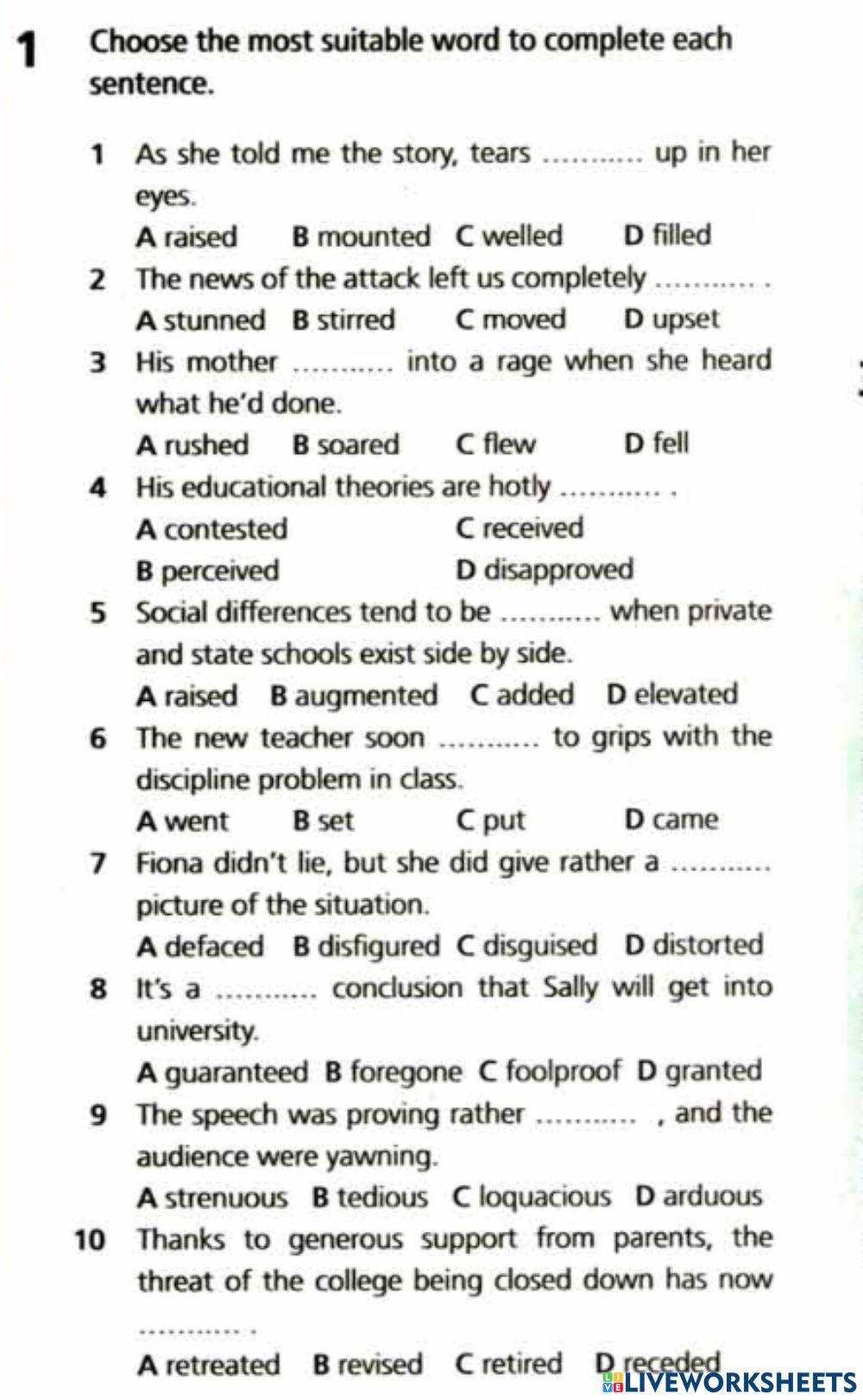 Voc and Grammar activity | Live Worksheets