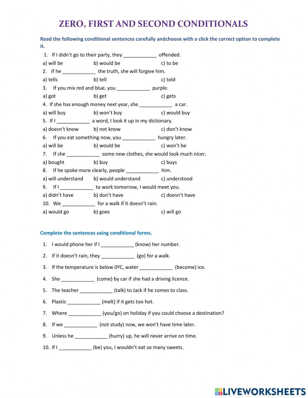 Conditionals 0,1,2 Worksheet Live Worksheets, 58% OFF Conditionals 0,1,2 Worksheet Live Worksheets, 58% OFF