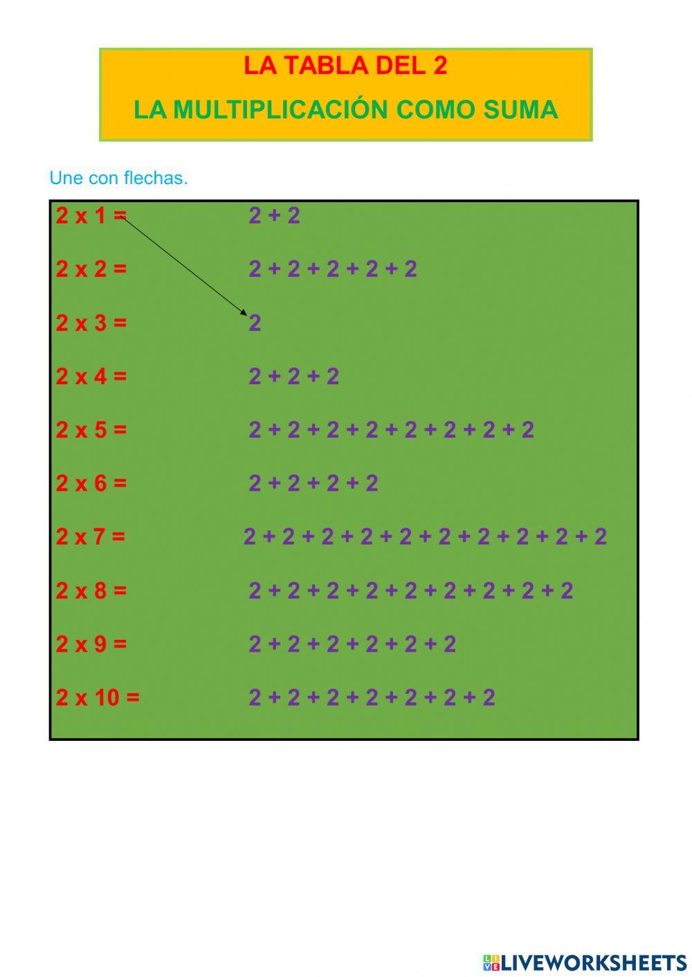 La tabla del 2 free exercise | Live Worksheets