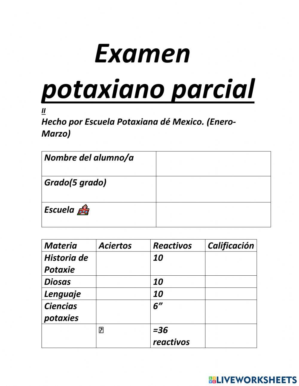 Examen potaxie … | Free Interactive Worksheets | 2331295