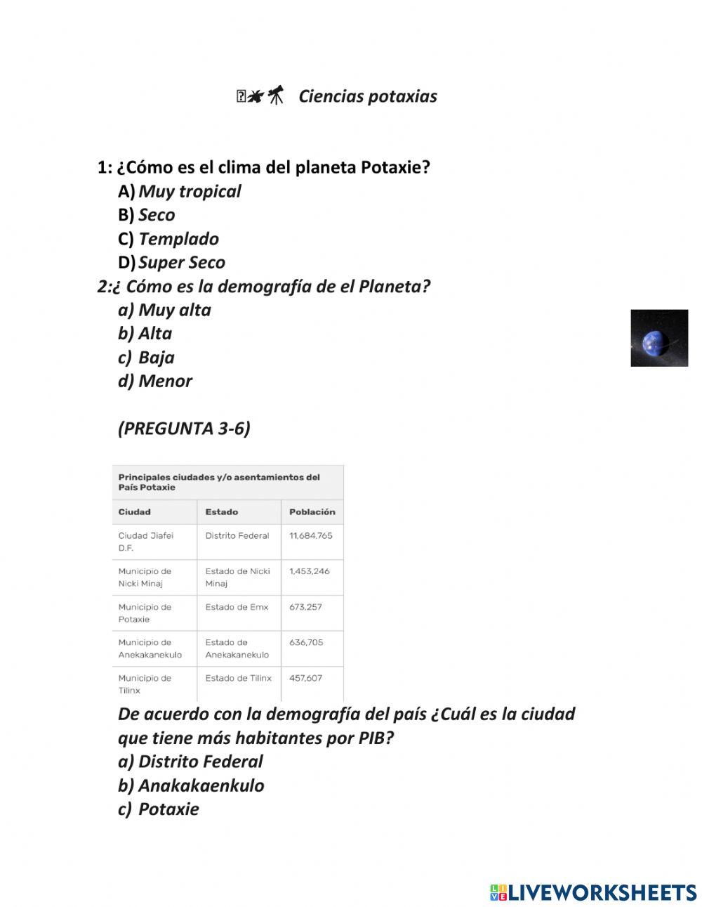 Examen potaxie … | Free Interactive Worksheets | 2331295