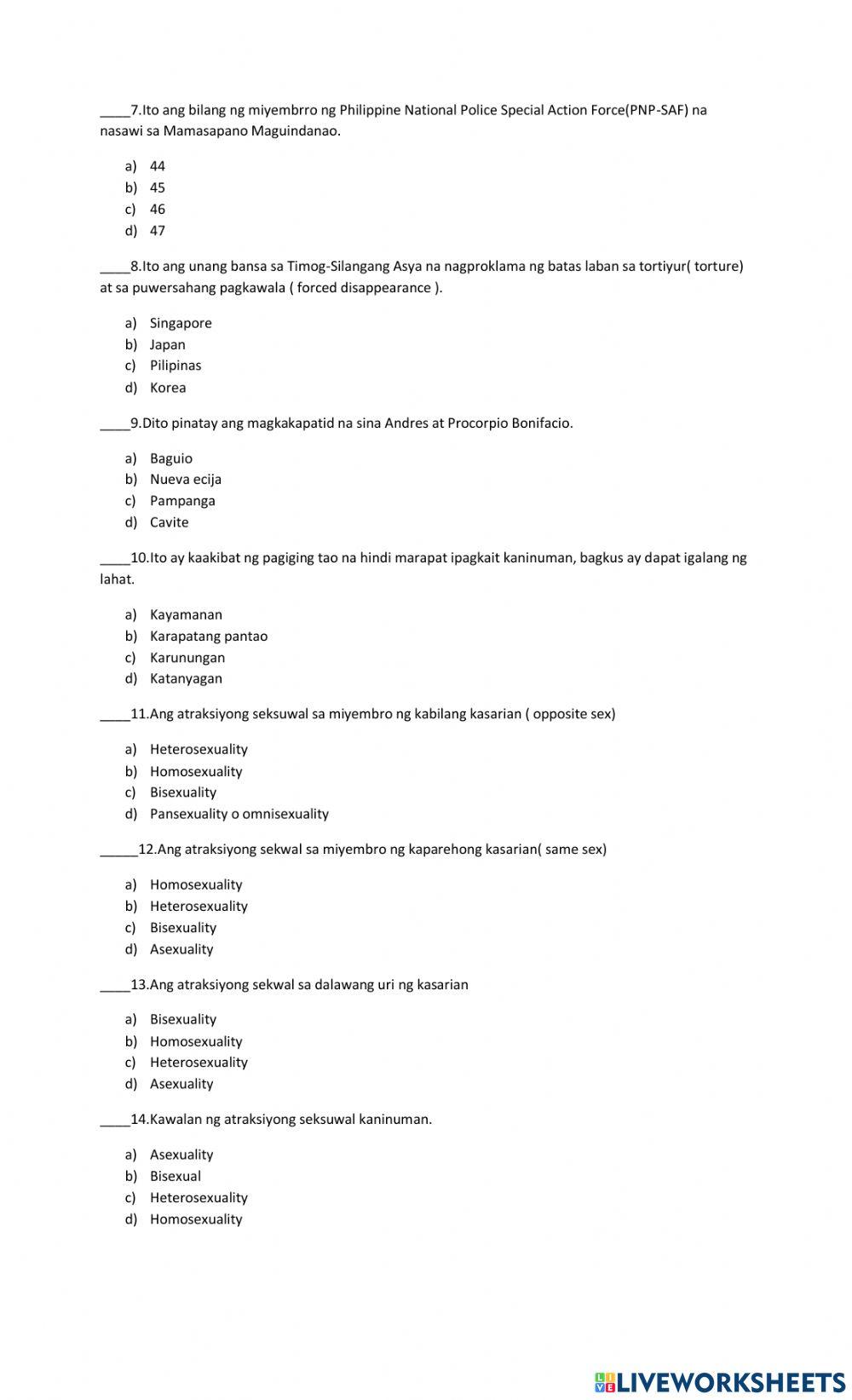 3rd quarter exam in AP 10 online exercise for | Live Worksheets
