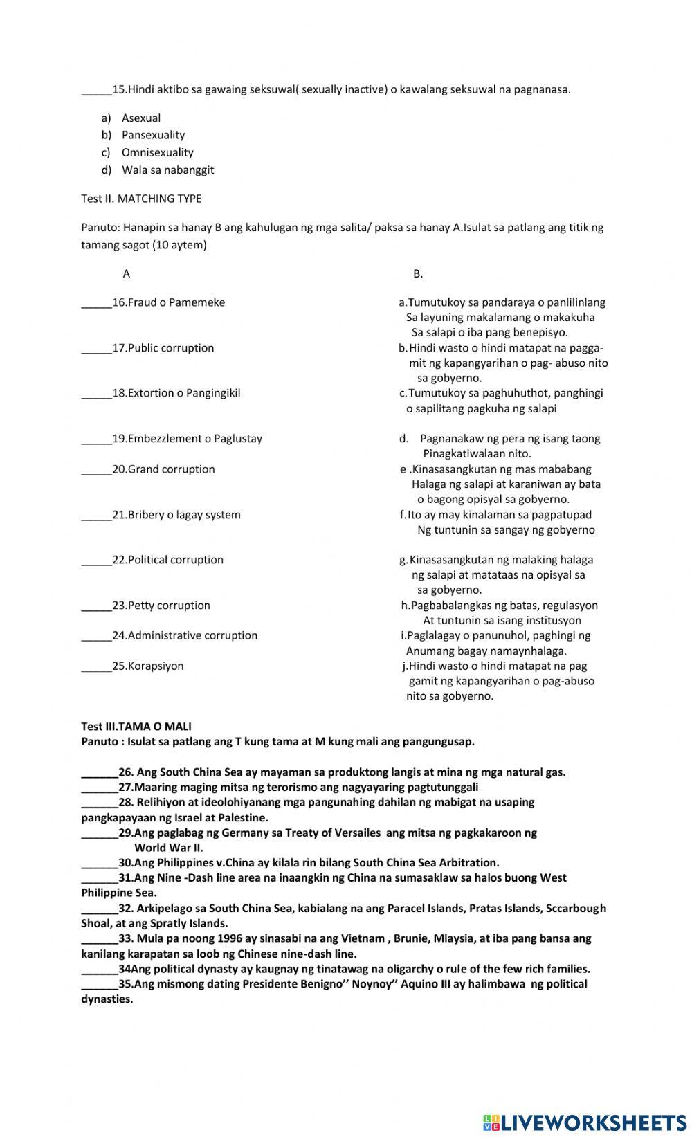 3rd quarter exam in AP 10 online exercise for | Live Worksheets