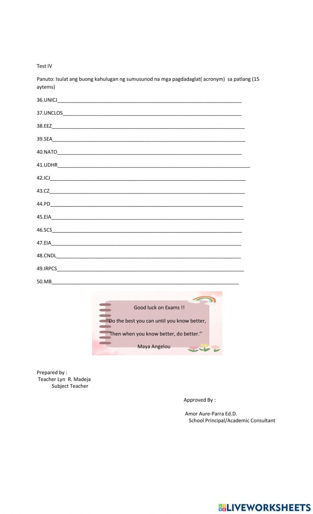 3rd quarter exam in AP 10 online exercise for | Live Worksheets