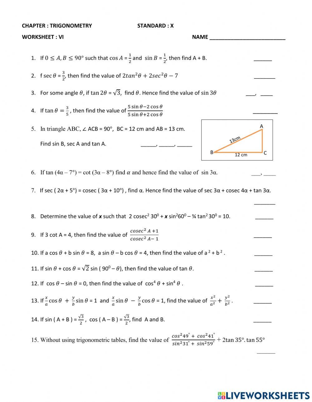 Trigo 6 online exercise for | Live Worksheets