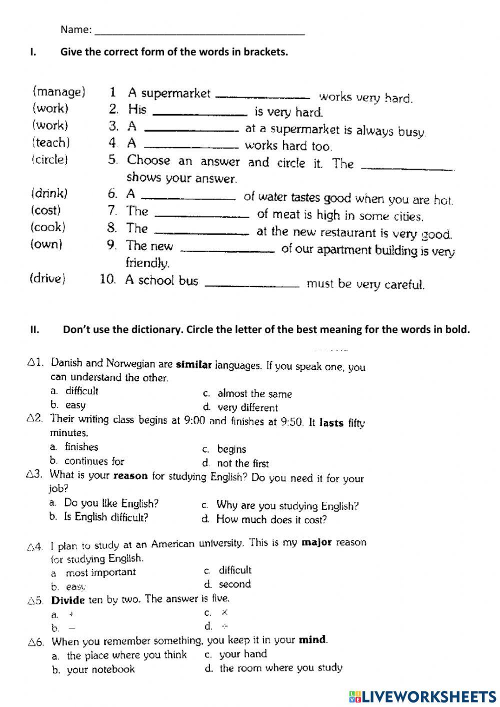 Concepts - comments unit 1 online exercise for | Live Worksheets