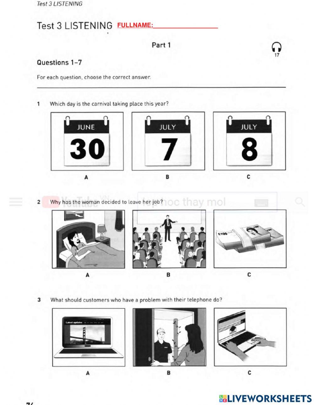 B1-3 listening 3 worksheet | Live Worksheets