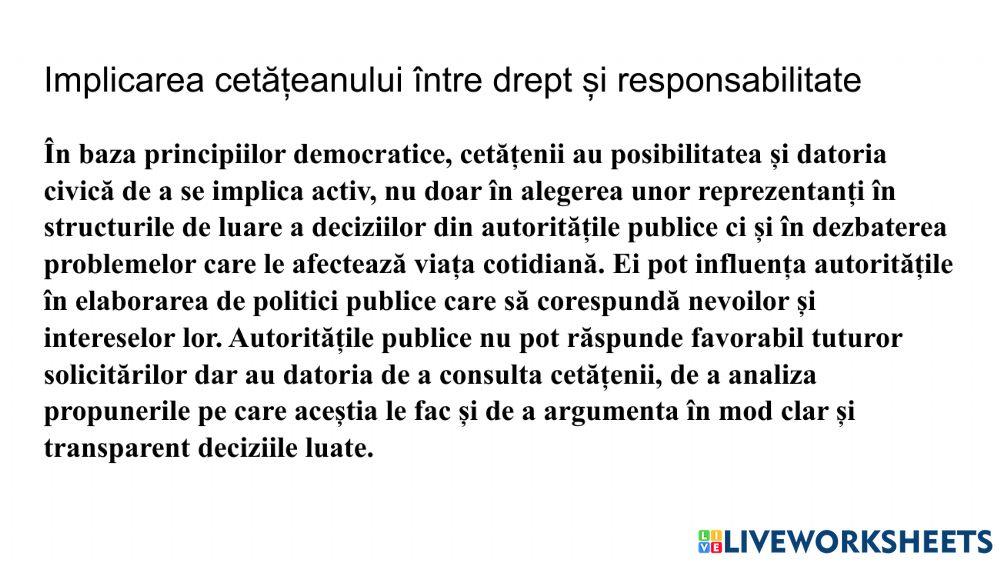 Implicare civica worksheet | Live Worksheets